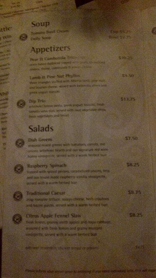 Menu at The Dish Bistro restaurant, Edmonton