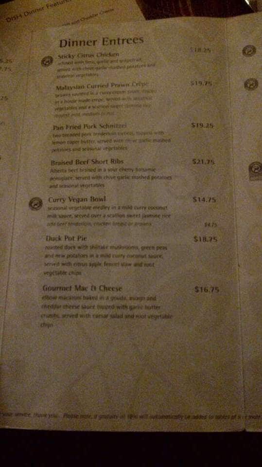 Menu at The Dish Bistro restaurant, Edmonton