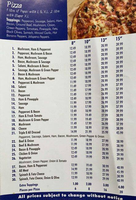 Menu at Triple 8 Pizza Northwest Regina restaurant, Regina, Stockton St