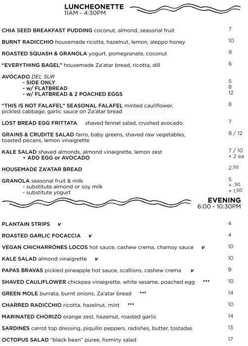 Carta de El Rey Coffee Bar, Nueva York