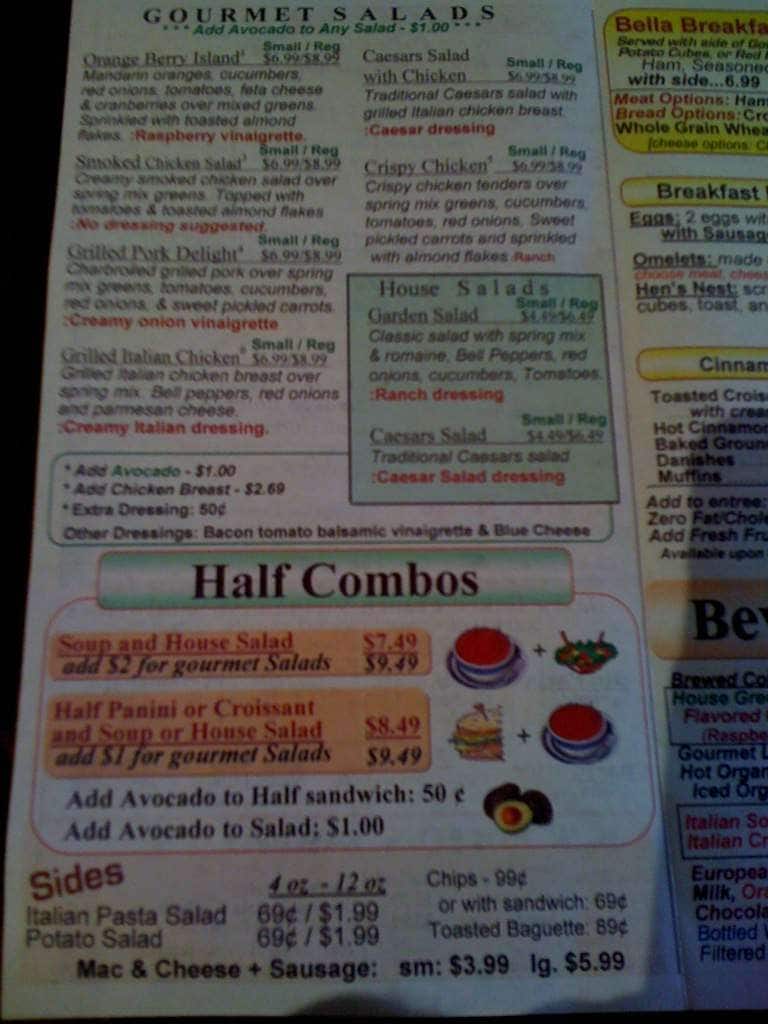 Menu at Cafe Bella, Oklahoma City, S Pennsylvania Ave