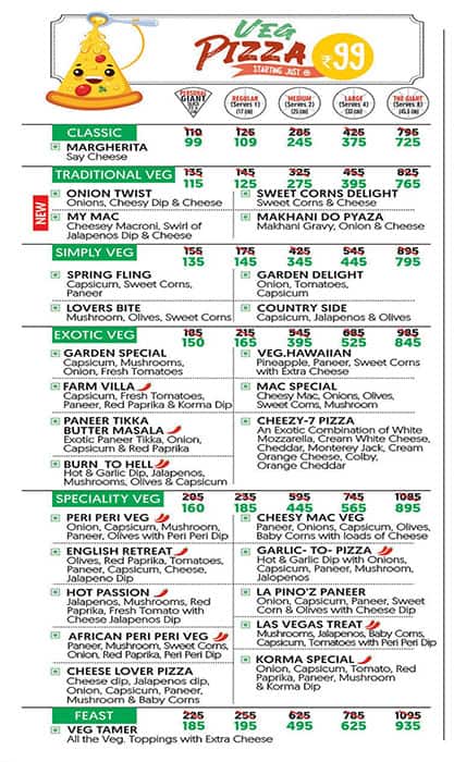 Menu of La Pino'z Pizza, BTM, Bangalore