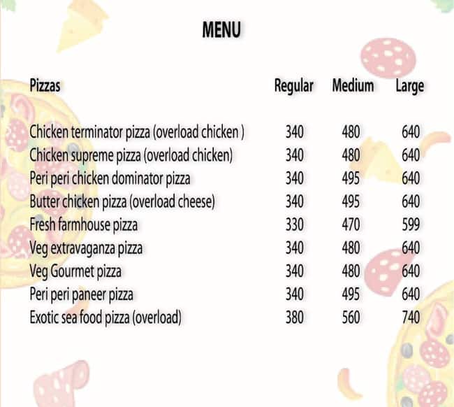Menu of Joey's Pizza, Tollygunge, Kolkata