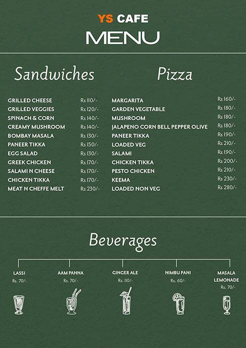 Menu of YS Cafe, Kamla Nagar, New Delhi