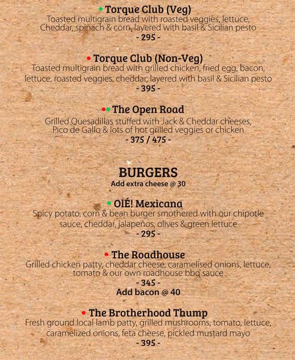 Menu at Cafe Torque, New Delhi, 4