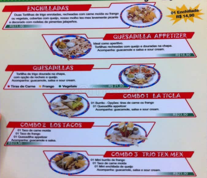 Menu at Los Tacos restaurant, São Paulo, Extra Hiper