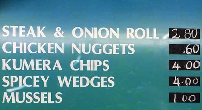 Menu at Kapiti Fisheries restaurant, Otaki, 200 Main Hwy
