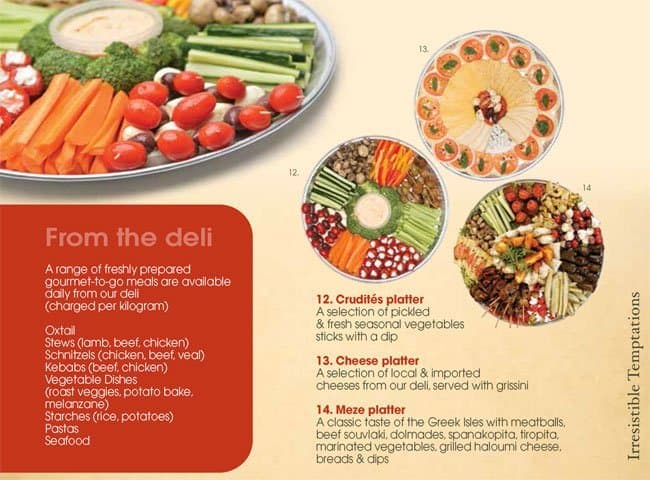 Menu at Fournos Bakery, Pretoria