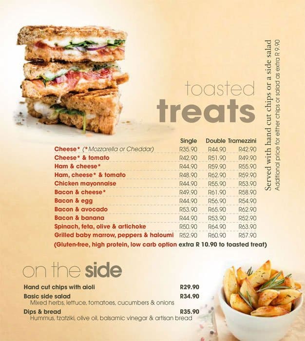 Menu at Fournos Bakery, Pretoria