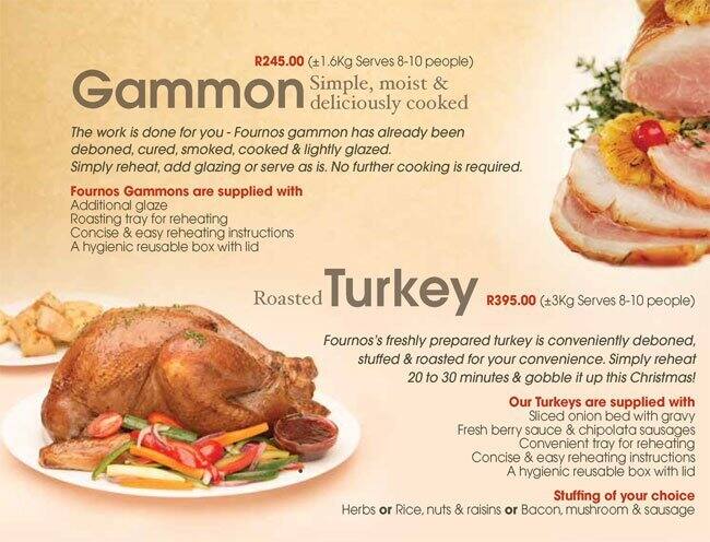 Menu at Fournos Bakery, Pretoria