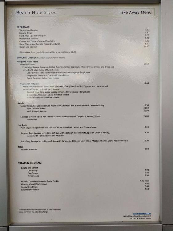 Menu at Beach House Balmoral Restaurant & Café, Mosman