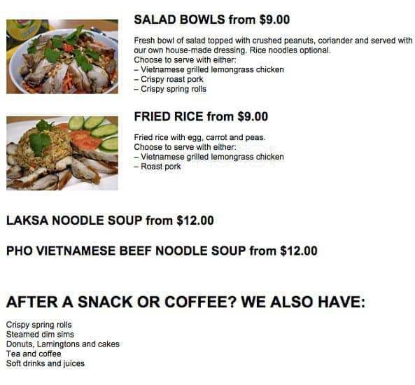 Menu at Adelaide City Snack Bar, Adelaide