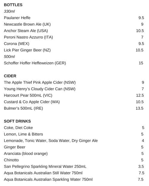 Menu at Young George restaurant, East Fremantle