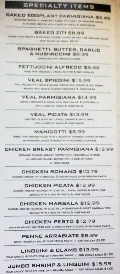 Menu at Lascari's Italian restaurant, Whittier, Lambert Rd