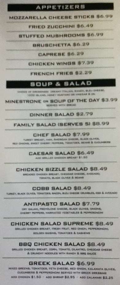 Menu at Lascari's Italian restaurant, Whittier, Lambert Rd