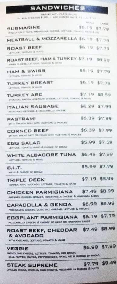 Menu at Lascari's Italian restaurant, Whittier, Lambert Rd