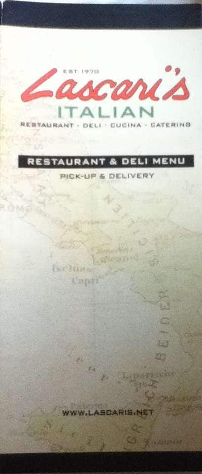 Menu at Lascari's Italian restaurant, Whittier, Lambert Rd