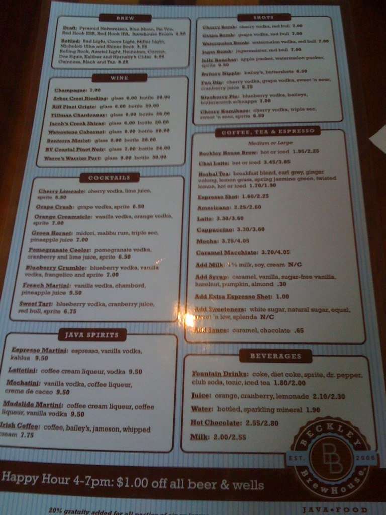 Beckley Brewhouse Menu, Menu for Beckley Brewhouse, Bishop Arts ...