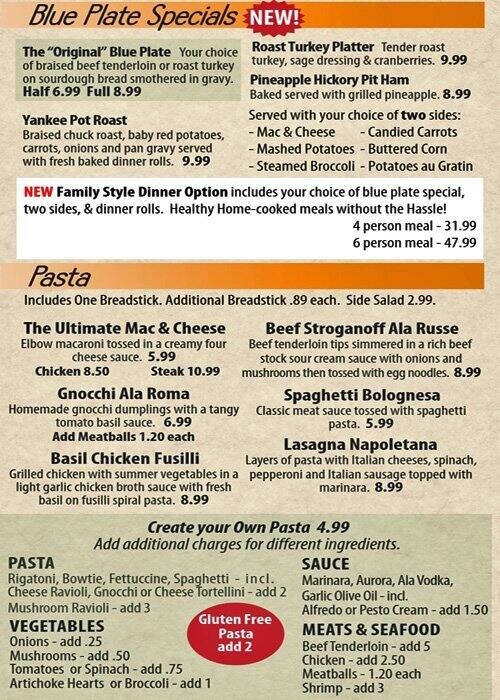 Menu at The Dish cafe, Oak Creek