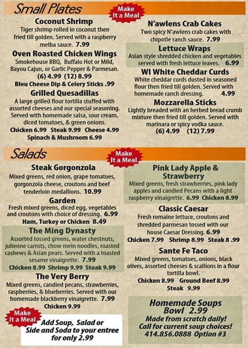 Menu at The Dish cafe, Oak Creek