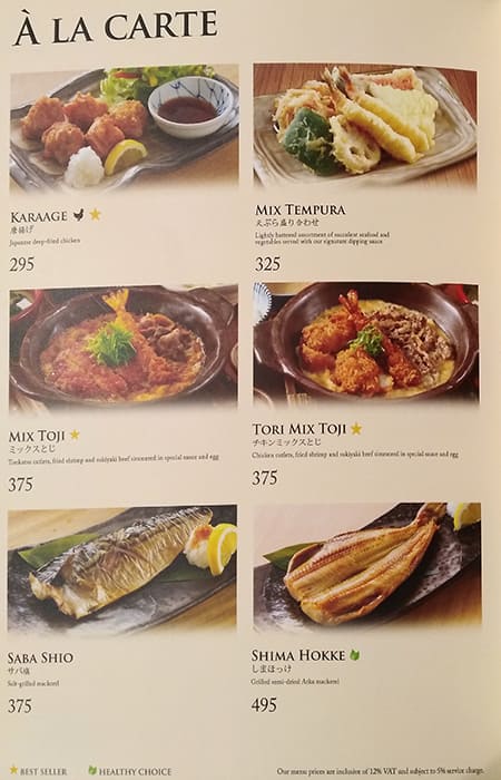 Menu at YAYOI restaurant, Taguig