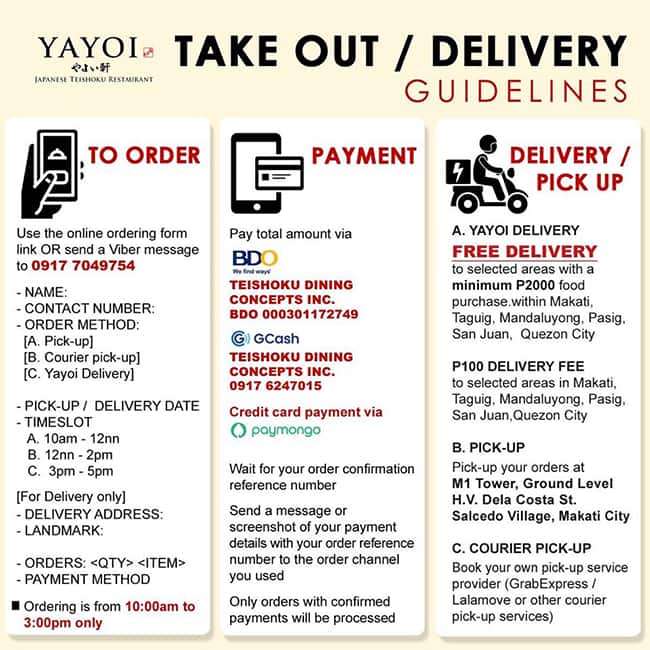 Menu at YAYOI restaurant, Taguig