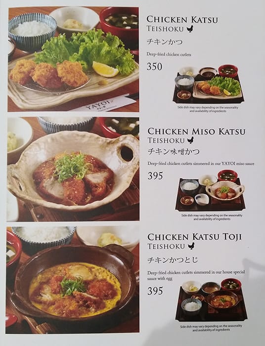 Menu at YAYOI restaurant, Taguig