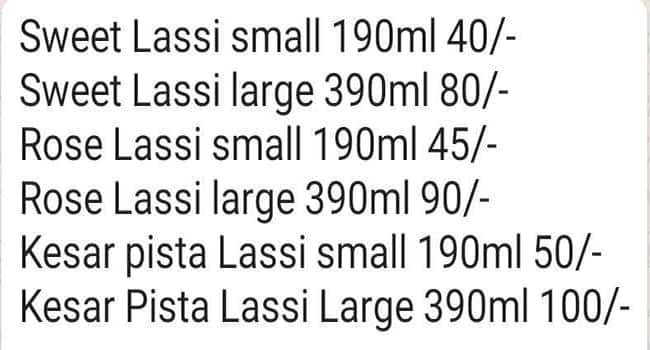 Menu of Lassiwala's, C Scheme, Jaipur