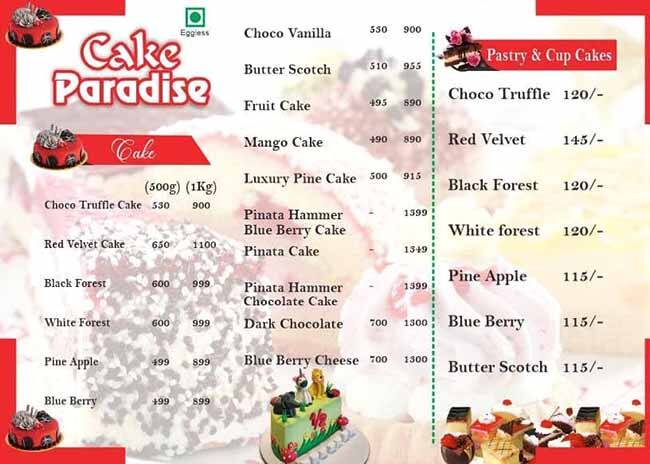Menu of CP Baker's, Sector 23, Dwarka, New Delhi