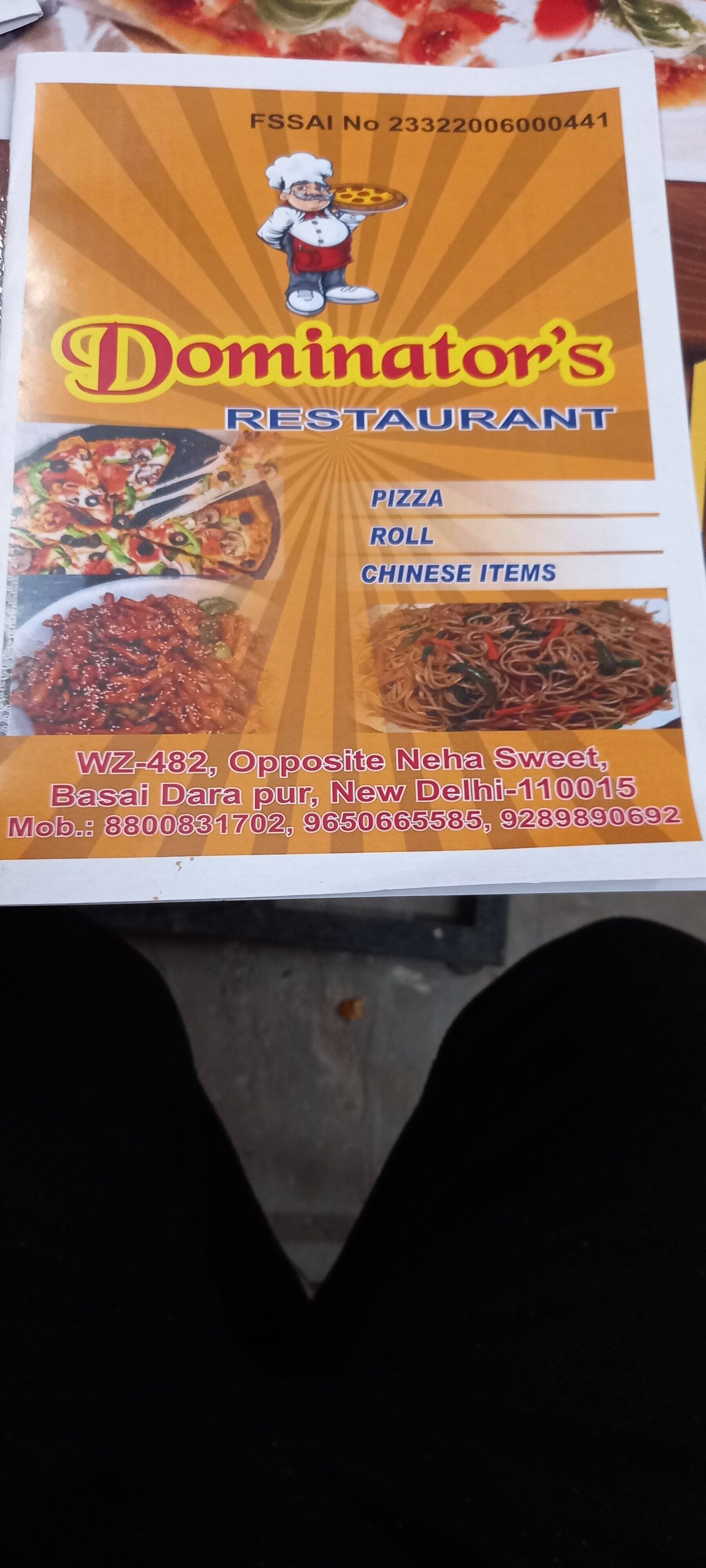 Menu of Dominator's Restaurant, Moti Nagar, New Delhi