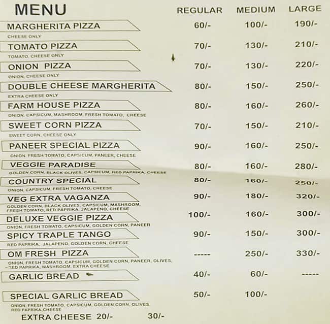 Menu of The Pizza Point, Rohini, New Delhi