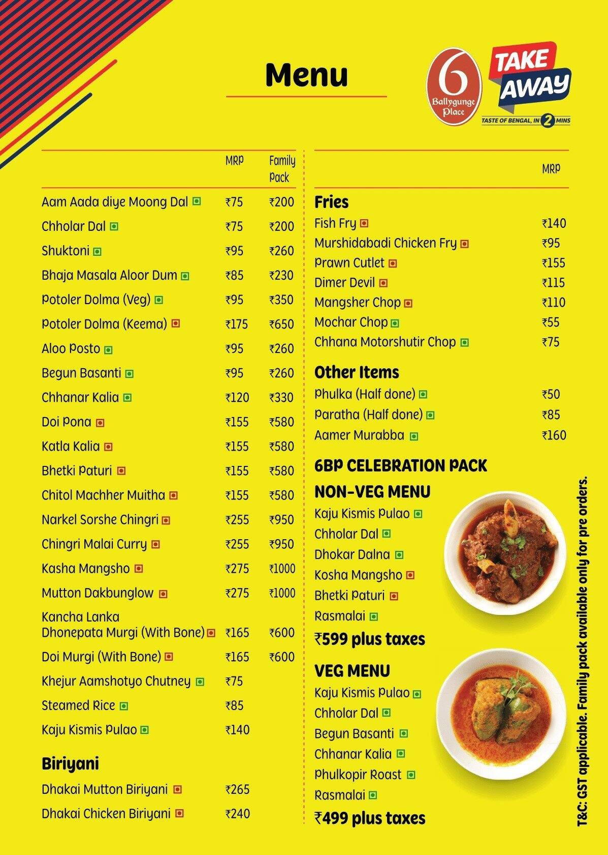 Menu of Bengali Aahar, HSR, Bangalore