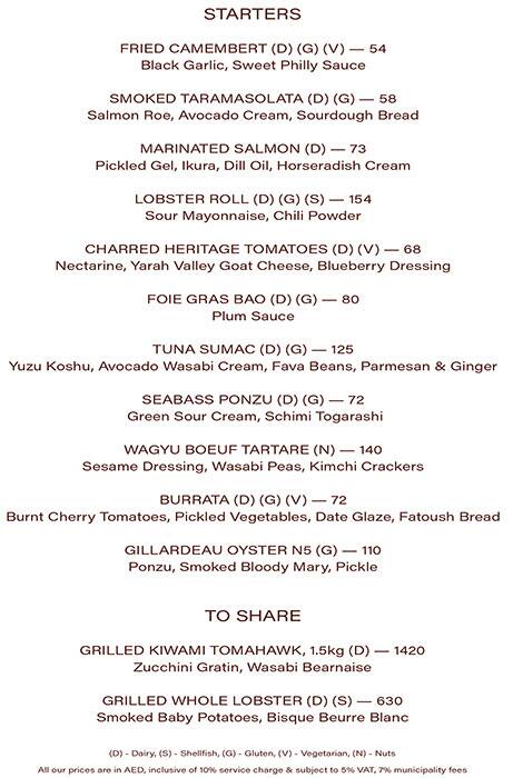 Menu of Chez Wam, Palm Jumeirah, Dubai
