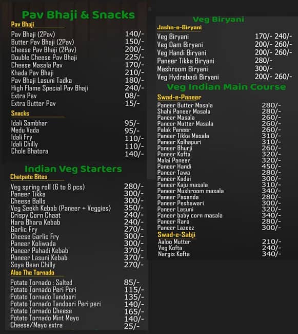 Menu of High Flame Cafe, Kopar Khairane, Navi Mumbai