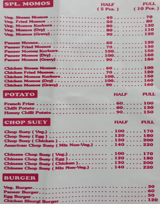 Menu of Hot Stuff, Tagore Garden, New Delhi