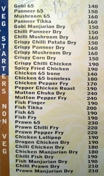 Menu at Neama, Chennai