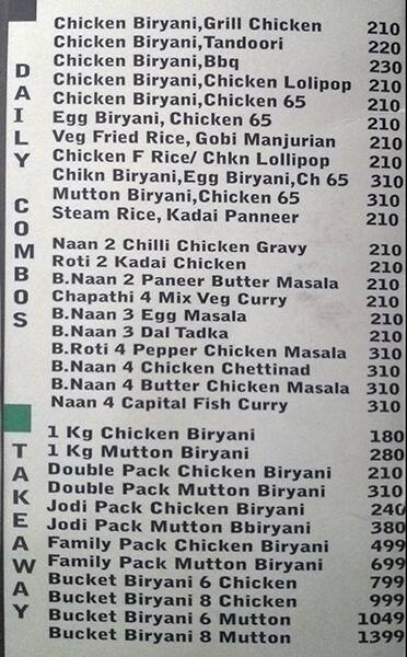 Menu at Neama, Chennai