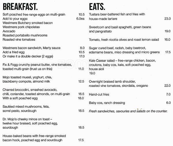 Mojo Menu, Menu for Mojo, Viaduct Harbour, Auckland - Menumania/Zomato
