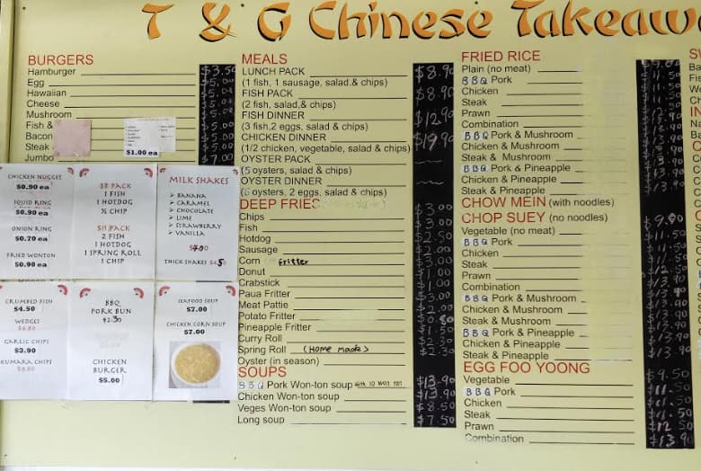 Menu at T & G Takeaways, Otaki