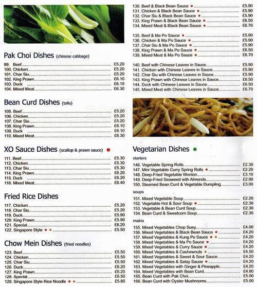 Menu at Wok Inn Express restaurant, Edinburgh