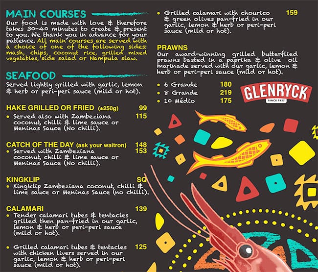 Menu at Mozambik Chatsworth restaurant, Berea, SHOP 107