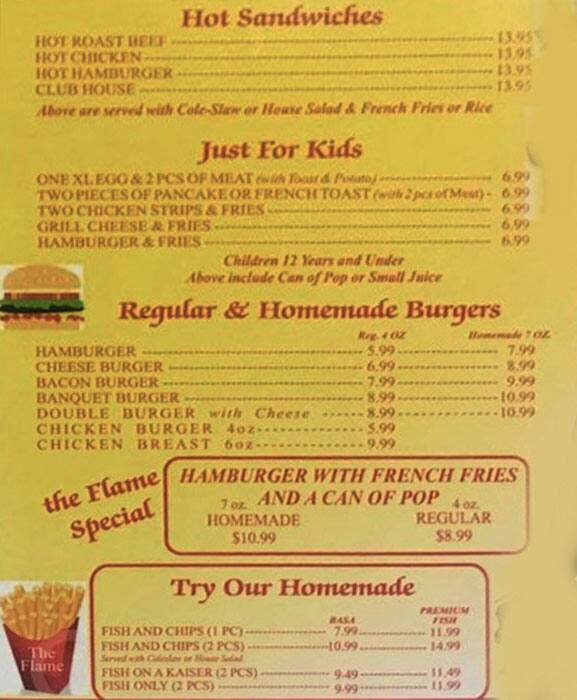 Menu at Flame Bar & Grill, Toronto