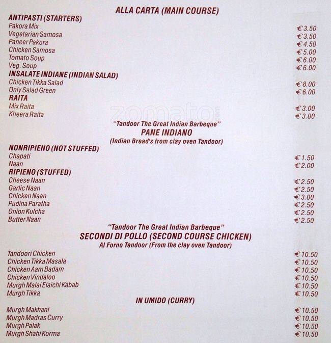 Taste of India a Milano: Foto del Menu con Prezzi - Zomato Italia