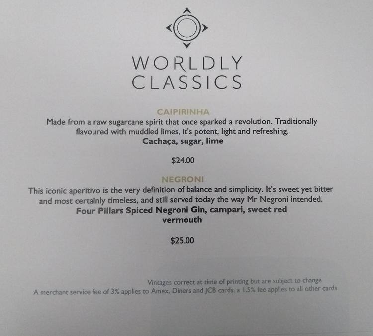 Menu at Bluestone Bar, Melbourne