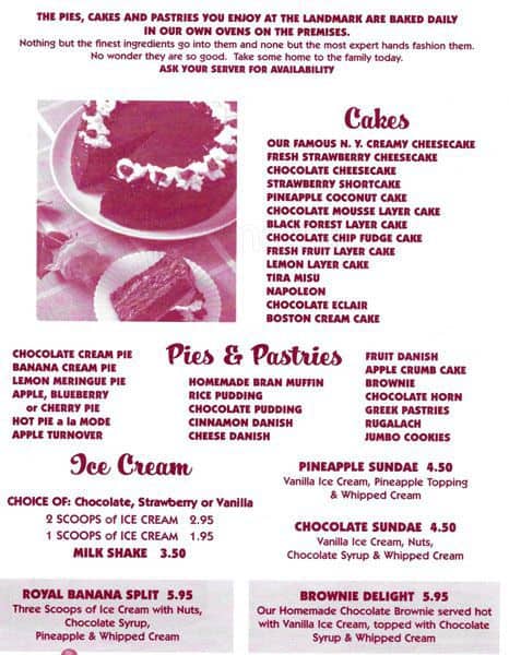 Menu at Landmark Restaurant Diner, Charlotte