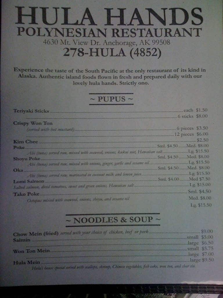 Hula Hands Menu, Menu for Hula Hands, Mountain View, Anchorage ...