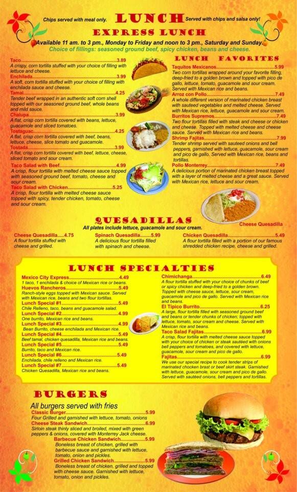 Menu at Habaneros restaurant, Knoxville, Asheville Hwy