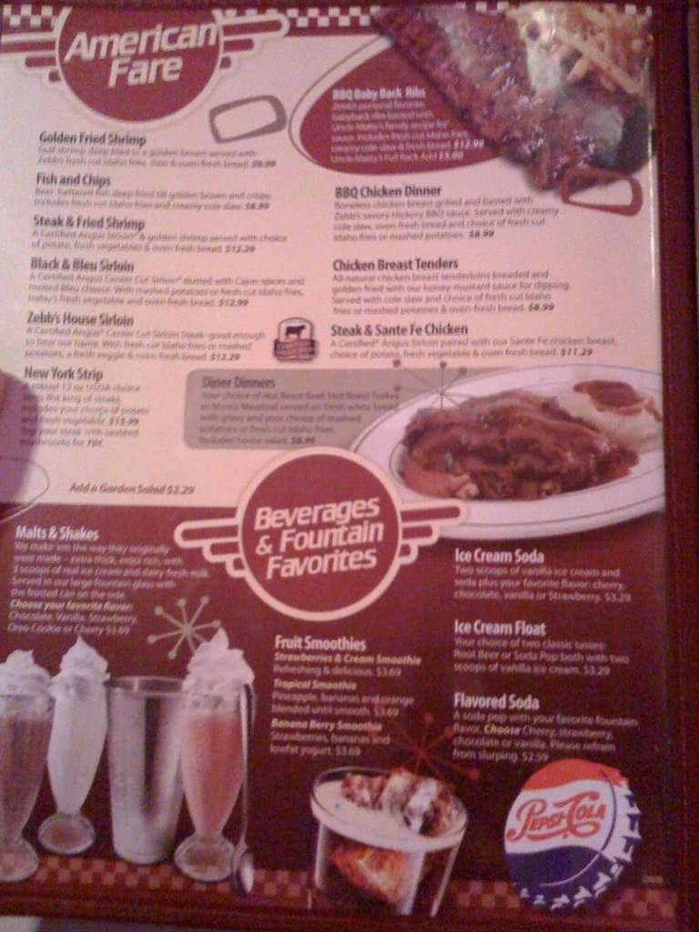 Menu at Zebb's Deluxe Grill & Bar, Mattydale