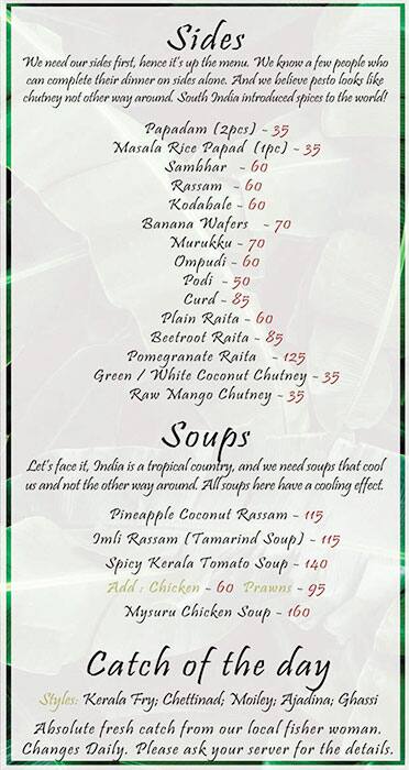 Menu of Thangabali, Mahim, Mumbai