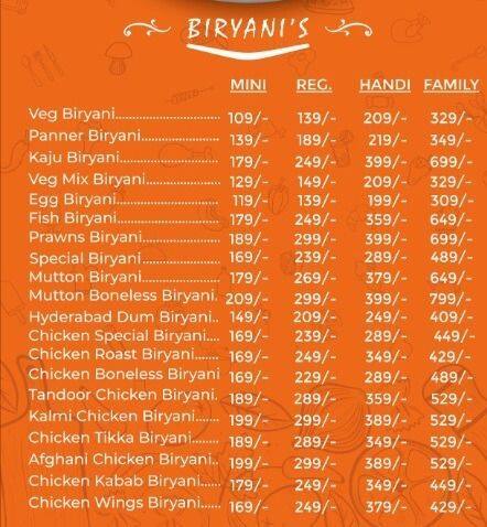 Menu at Ghee Biryani, Bengaluru